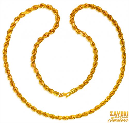 22 kt Gold Rope Chain (22 In) - AsCh66909 - 22 kt Gold Chain designed ...
