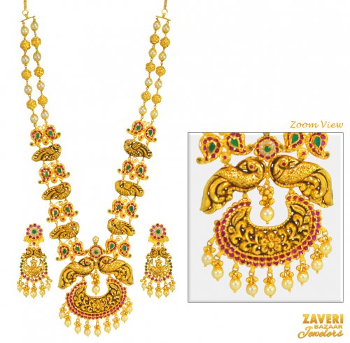 22 kt Traditional Temple Set - AjNs66104 - 22 kt gold designer necklace ...