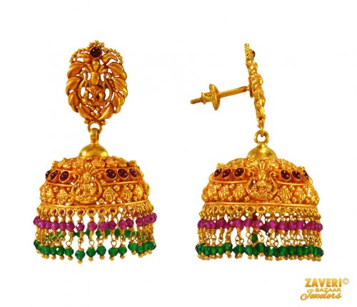 Designer 22K Temple Jhumka Earrings - AjEr65573 - 22K Gold Temple ...