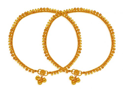 22K Gold Payal (2 PC) - AjMs62264 - 22k gold ladies Payal or anklet (2 ...
